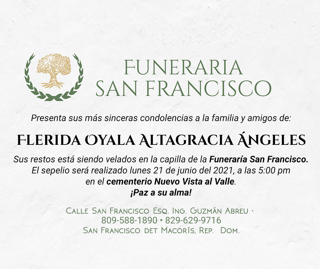 Nota Luctuosa: Fallecimiento Sra. Flerida Oyala Altagracia Angeles